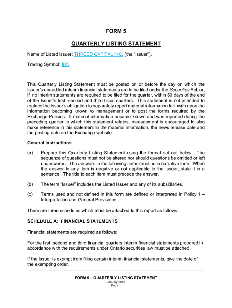 Fillable Online Fillable Online IDK Form 5 - Quarterly Listing ...