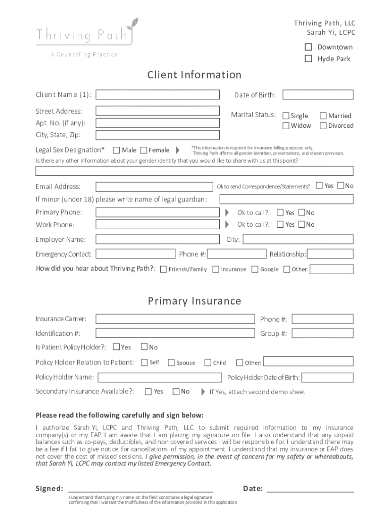 Fillable Online Sarah Yi, LCPC Fax Email Print - pdfFiller
