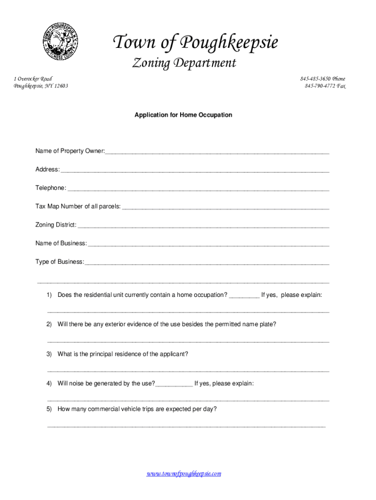 Fillable Online Town of Poughkeepsie Zoning Department 1 Overocker Road ...