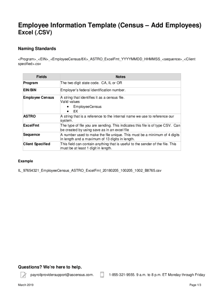 Fillable Online PDF Employee Information Template (CensusAdd Employees ...