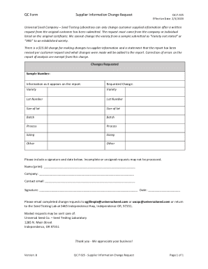Fillable Online QC Form Supplier Information Change Request - Universal ...