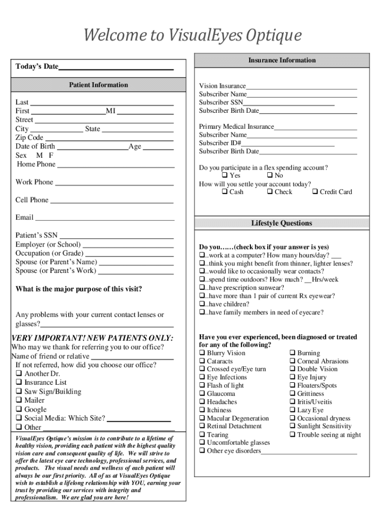 Fillable Online Visual Eyes Eyewear, Inc.Claim Form Instructions ...