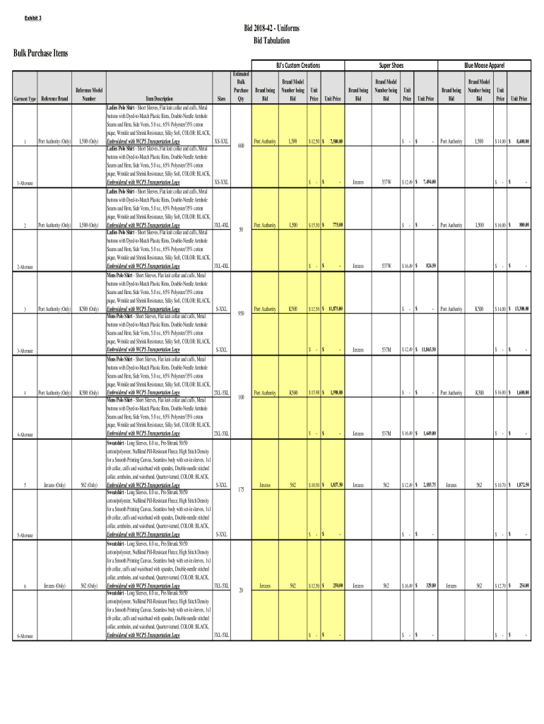 Fillable Online Exhibit I Uniformat Bid Form, Key & Code ExplanationI-1 ...