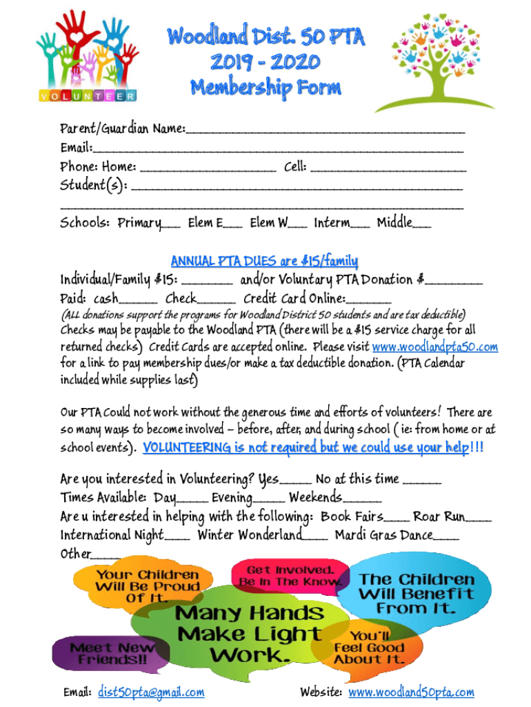 Fillable Online PDF Audubon Grade School PTA 2020-2021 Membership Form Fax Email Print - pdfFiller