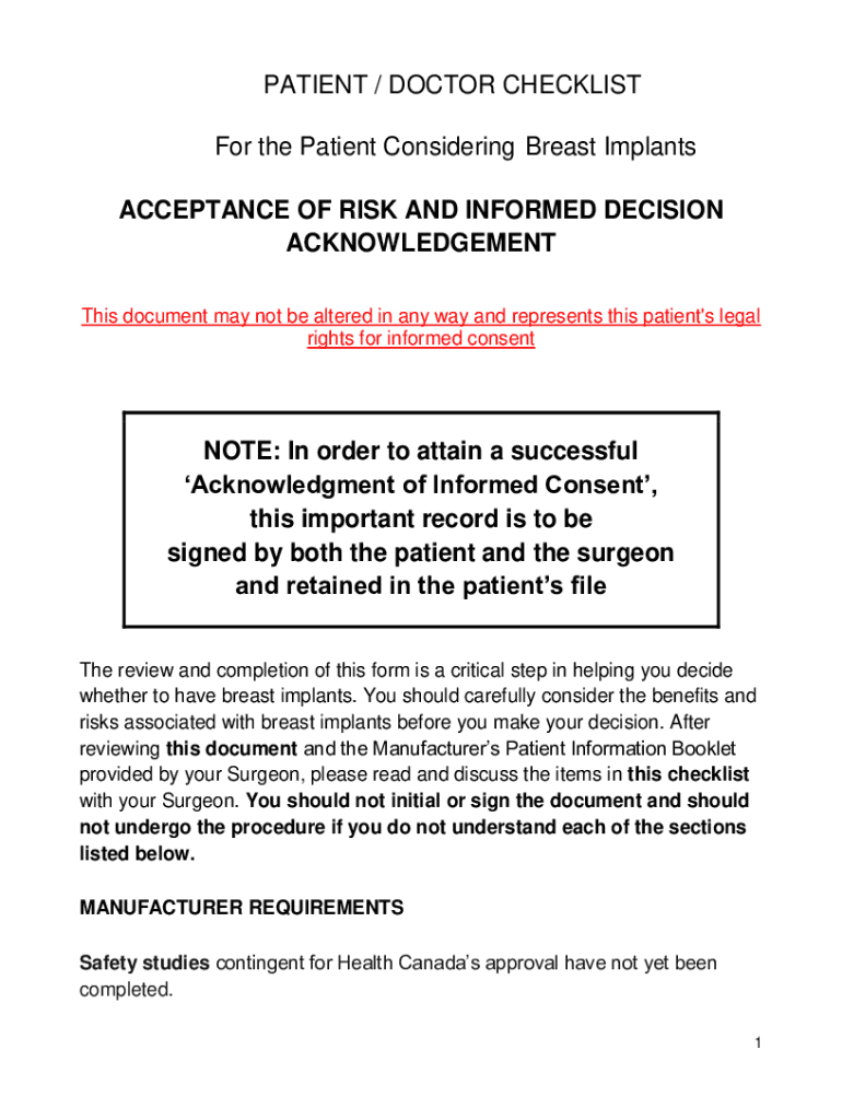 Fillable Online ACCEPTANCE OF RISK AND INFORMED DECISION ...