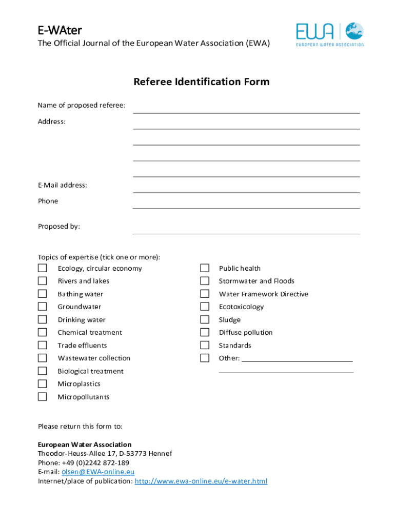 Fillable Online Referees: Identification form (PDF) - European Water ...