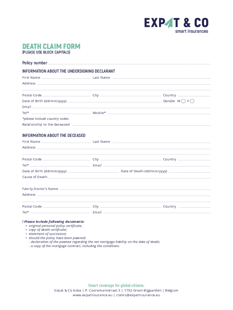 Fillable Online DEATH CLAIM FORM (FORM- A) - Max Life Insurance Fax ...