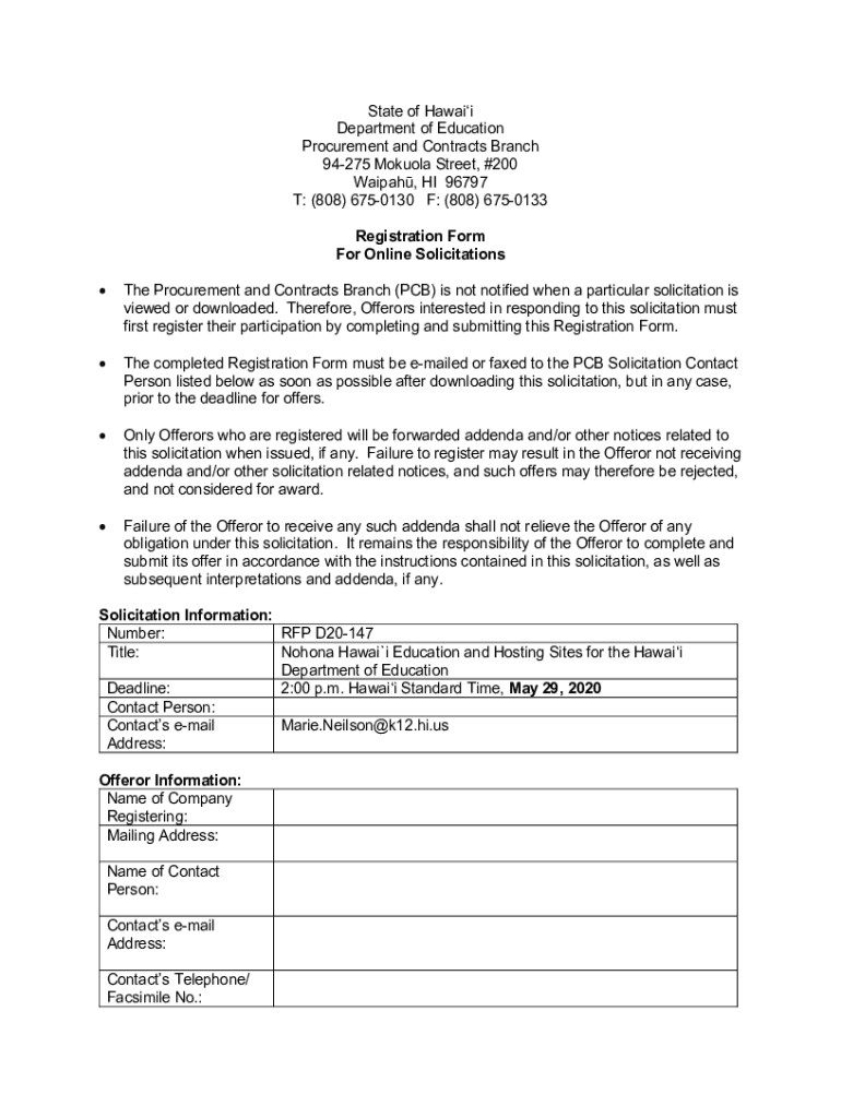 Fillable Online State of Hawai?i Department of Education Procurement ...
