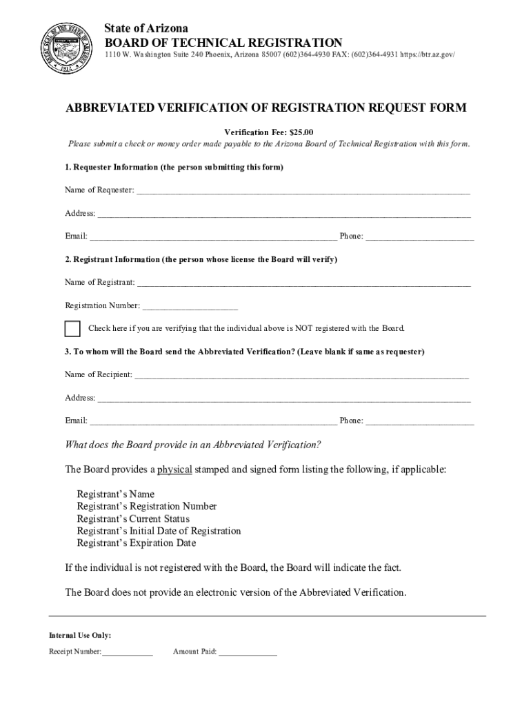 Fillable Online Abbreviated Verification of Registration Request Form ...