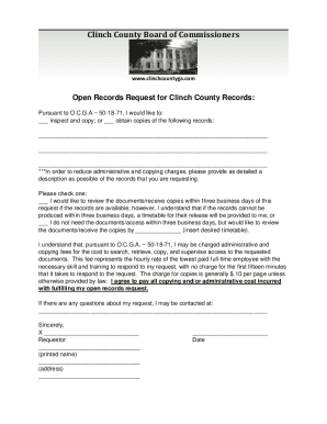 Fillable Online Open Records Request Form - Clinch County, Georgia Fax ...