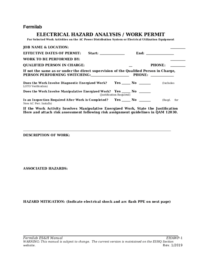 Electrical HA / Work Permit Doc Template | pdfFiller