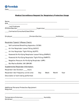 Medical Surveillance Request for Respiratory Protection Usage Doc ...