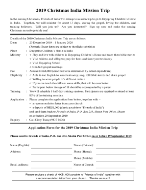 Fillable Online 2019-20 Mission Trip Form (Eng) Fax Email Print - pdfFiller