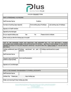Fillable Online HOLIDAY REQUEST FORM - Recruitment Plus Fax Email Print ...