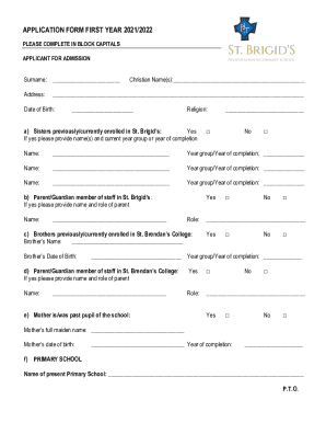 Fillable Online APPLICATION FORM FIRST YEAR 2021/2022 Fax Email Print ...