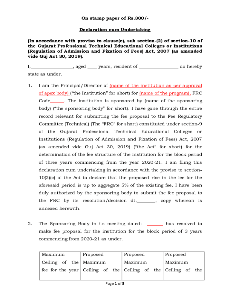 Fillable Online On stamp paper of Rs.300/- Declaration cum Undertaking (In ... Fax Email Print ...