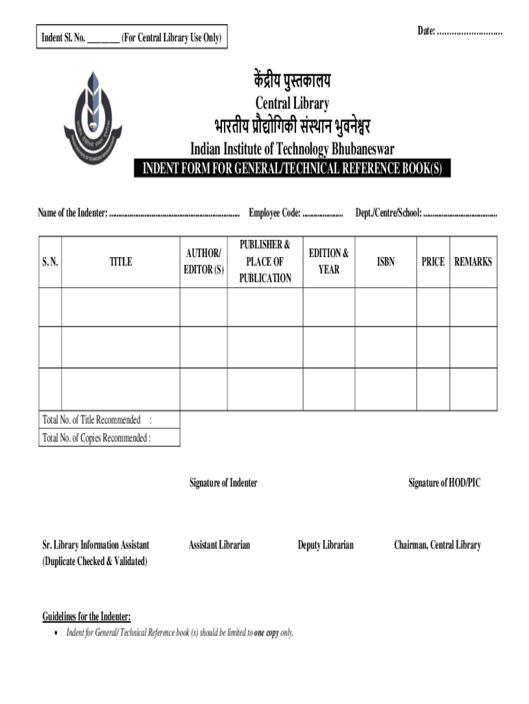 Fillable Online IITBBS Reference Book Requisition Form Fax Email Print - pdfFiller