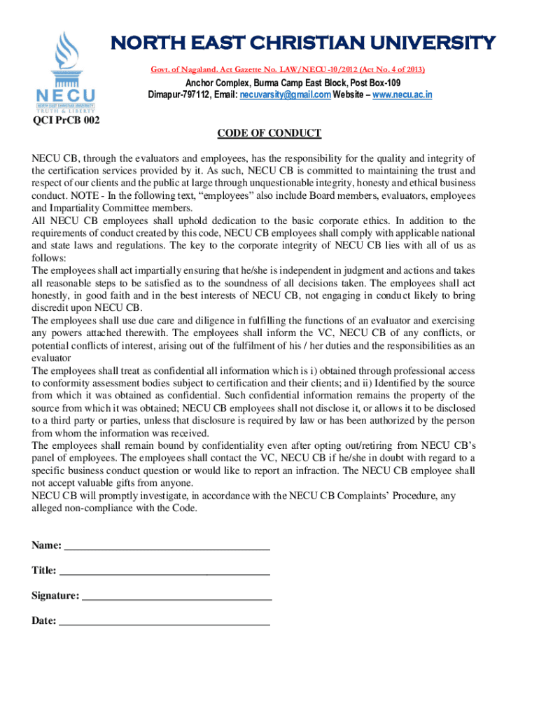 Fillable Online EAST CHRISTIAN UNIVERSITY - necu.ac.in Fax Email Print ...