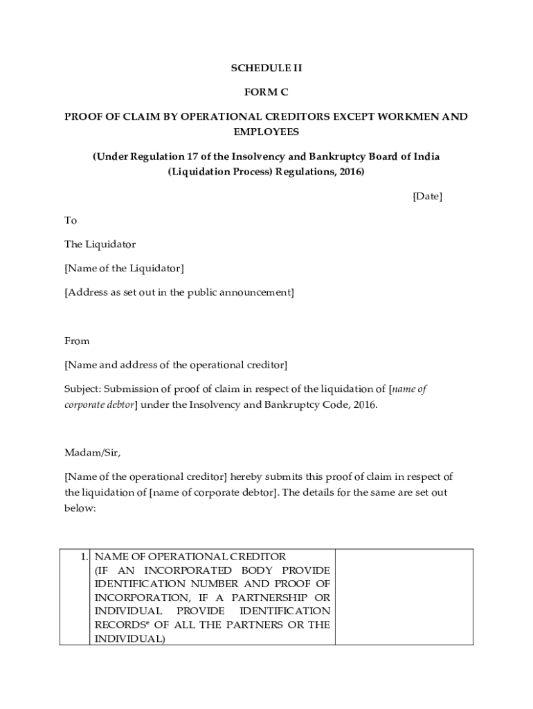 Fillable Online SCHEDULE II - FORM C - PROOF OF CLAIM BY OPERATIONAL ... Fax Email Print - pdfFiller