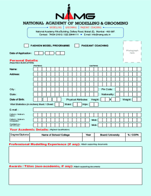 Fillable Online 1 Application form Fashion Model and pageant coaching ...
