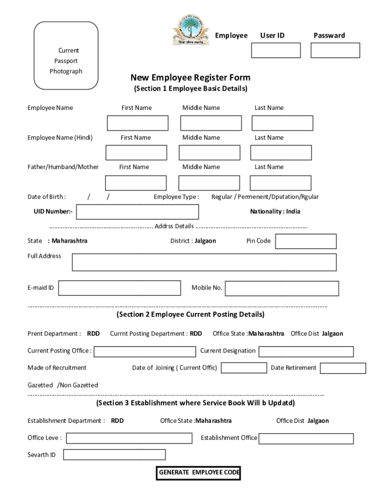 Fillable Online zpjalgaon gov Employee Register Form.docx Fax Email ...