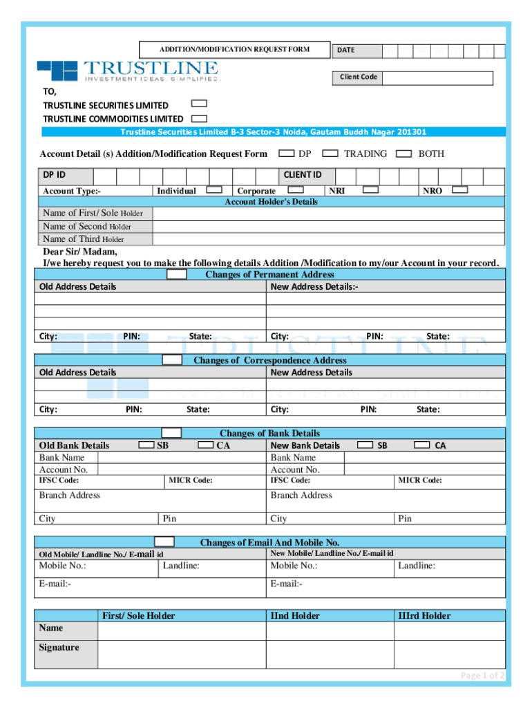 Fillable Online ADDITION/MODIFICATION REQUEST FORM Fax Email Print ...