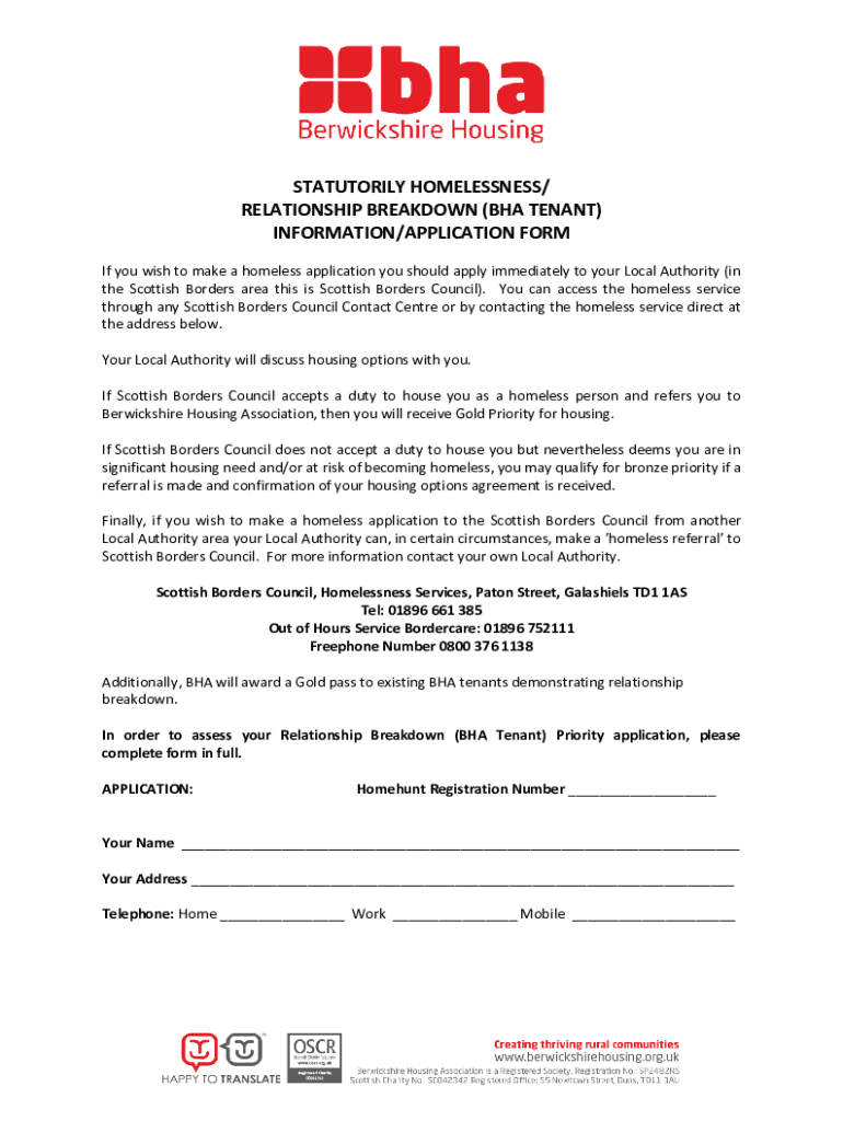 Fillable Online PREVENTION OF HOMELESSNESS APPLICATION FORM Fax Email ...