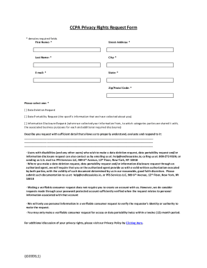 Fillable Online CCPA Privacy Rights Request Form - procurelicense.com ...