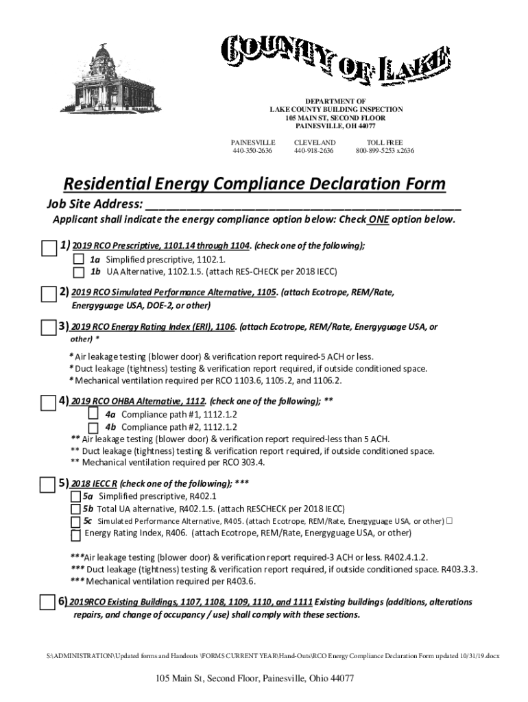 Fillable Online Residential Energy Compliance Declaration Form Fax ...