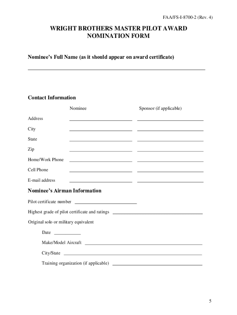 Fillable Online fsims faa Pilots - Wright Brothers Master Pilot Award ...