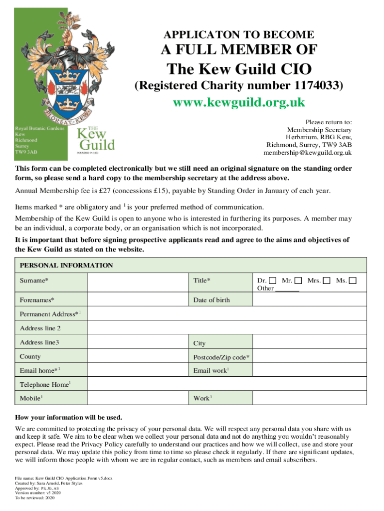 Fillable Online Kew Guild CIO Application Form v5 Fax Email Print ...