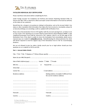 Fillable Online FATCA AND CRS SELF-CERTIFICATION FORM FOR INDIVIDUAL ...