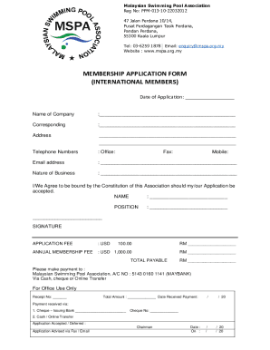 Fillable Online MEMBERSHIP APPLICATION FORM - mspa.org.my Fax Email ...