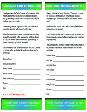 Fillable Online BANK DRAFT AUthorization Form CREDIT CARD AUthorization ...