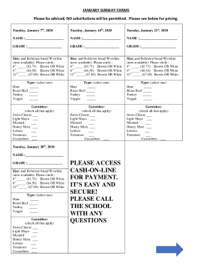 Fillable Online JANUARY SUBWAY FORMS Fax Email Print - pdfFiller
