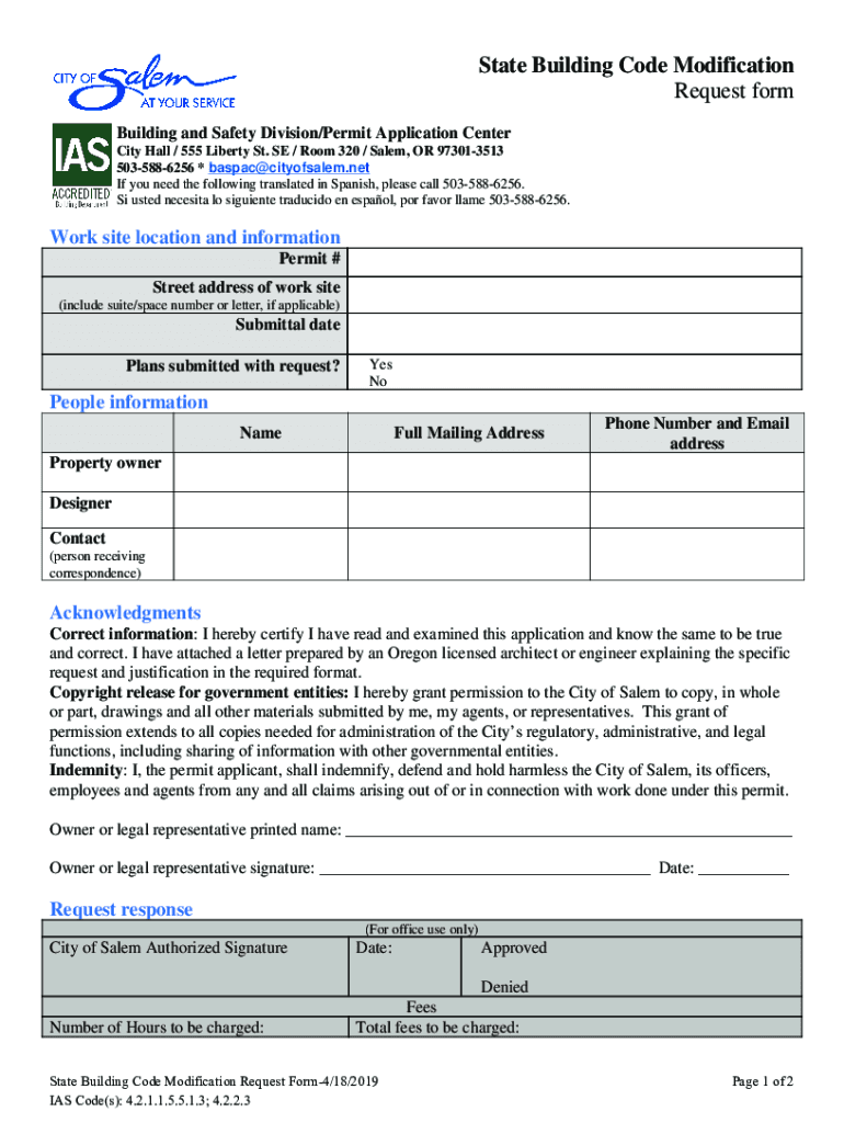 Fillable Online State Building Code Modification Request Form Fax Email ...