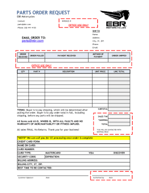 Fillable Online PARTS ORDER REQUEST - erikbuellracing.net Fax Email ...