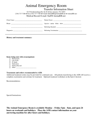 Fillable Online Animal Emergency Room Fax Email Print - pdfFiller