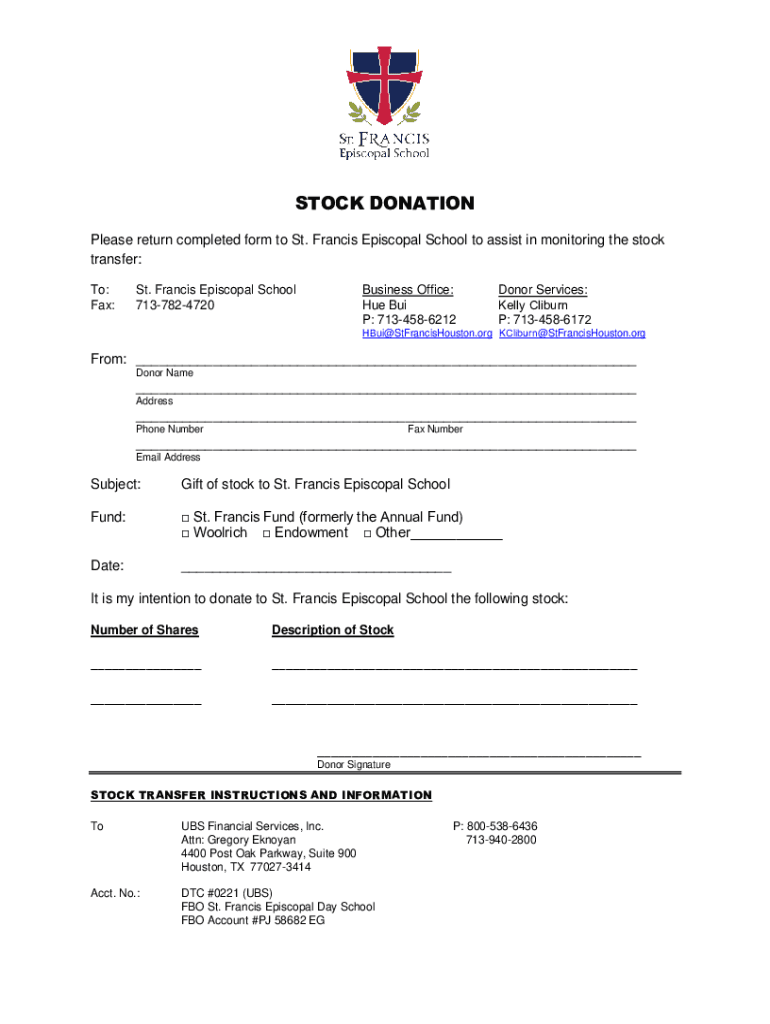 Fillable Online STOCK DONATION Fax Email Print - pdfFiller