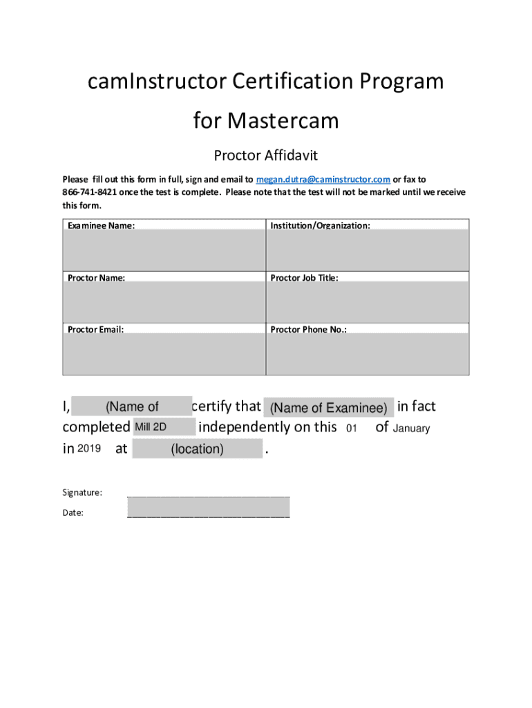 Fillable Online Mastercam Certification - camInstructorMastercam Online Courses ...