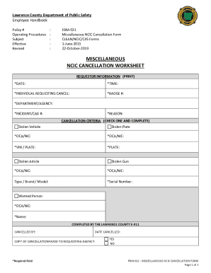 Fillable Online FRM-021 - MISCELLANEOUS NCIC CANCELLATION FORM Fax ...
