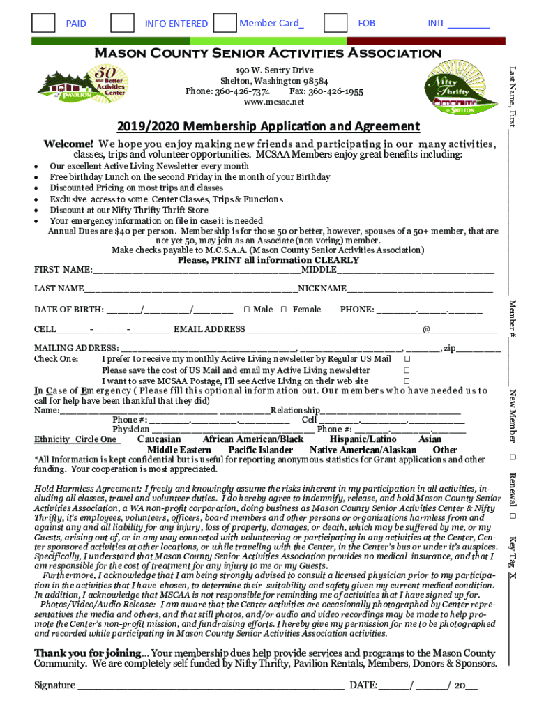 Fillable Online Mason County WA Government HomeMembership Information ...