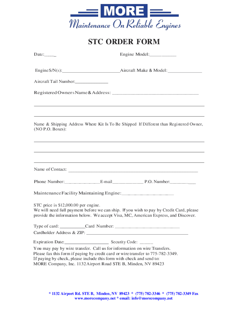 Fillable Online STC ORDER FORM - morecompany.net Fax Email Print ...