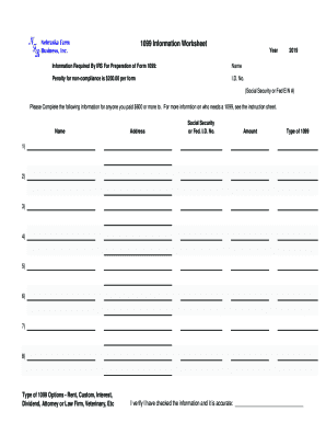 Fillable Online 1099 INFORMATION WORKSHEET.xls Fax Email Print - pdfFiller