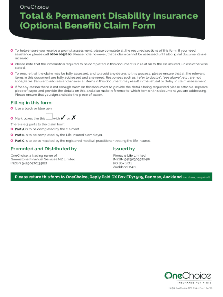 Fillable Online OneChoice TPD Claim Form Fax Email Print - pdfFiller