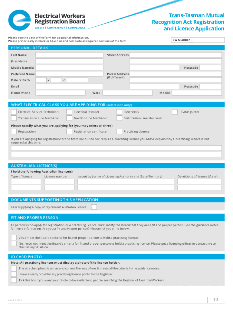 2021 Form NZ EWRB Trans-Tasman Mutual Recognition Act Registration and ...