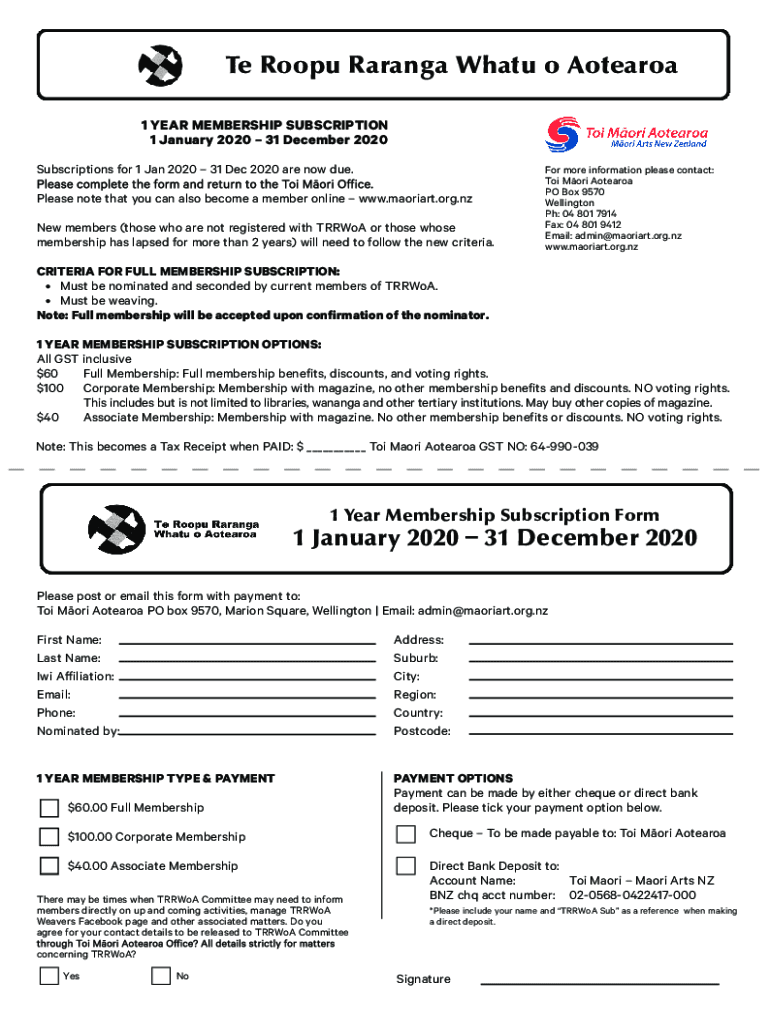 Fillable Online Te Roopu Raranga Whatu o Aotearoa - Toi Maori Aotearoa ...