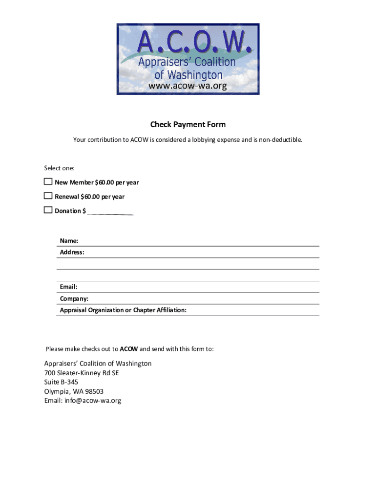 Fillable Online Your contribution to ACOW is considered a lobbying ...