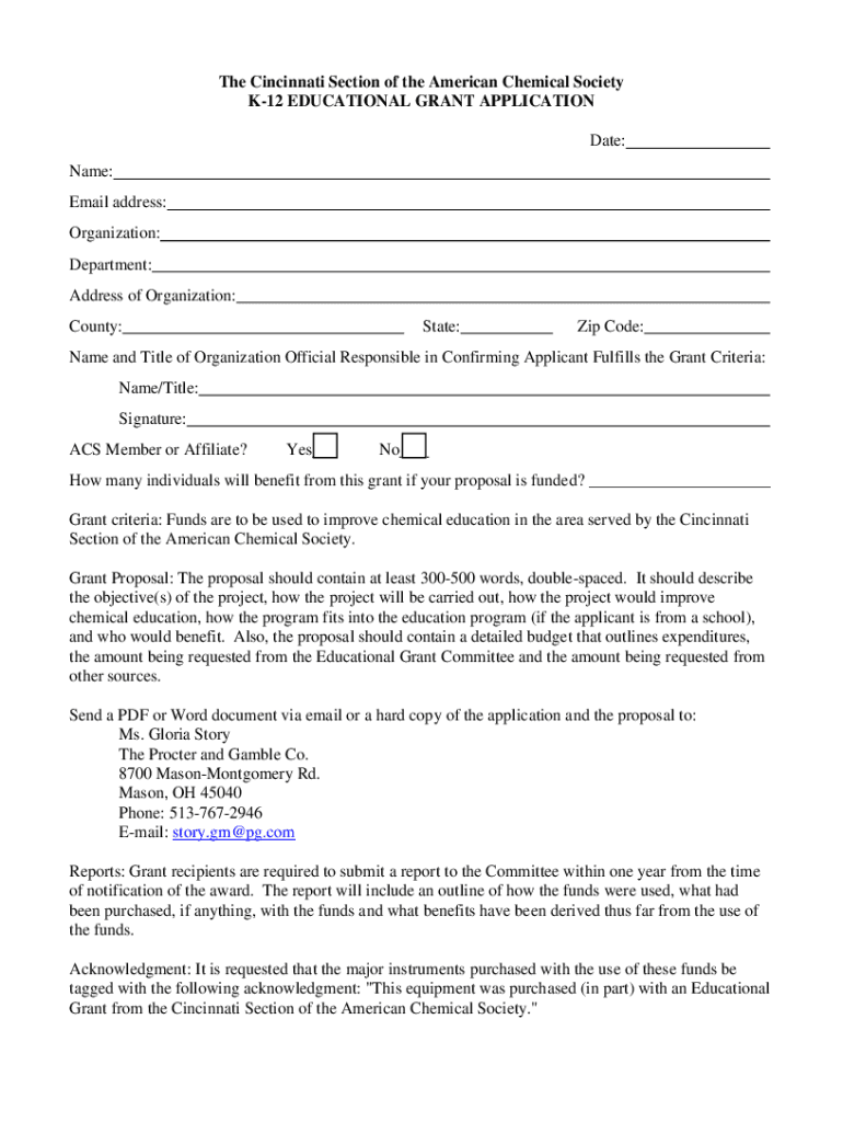 Fillable Online The Cincinnati Section of The American Chemical Society ...