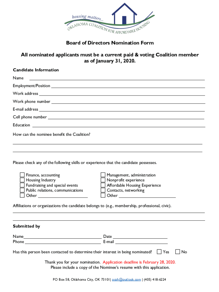 Fillable Online Board Nomination Form - Sample FormsWhat Is the Role of ...